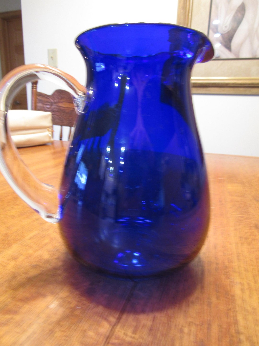 Vintage Blue Glass Pitcher - Etsy