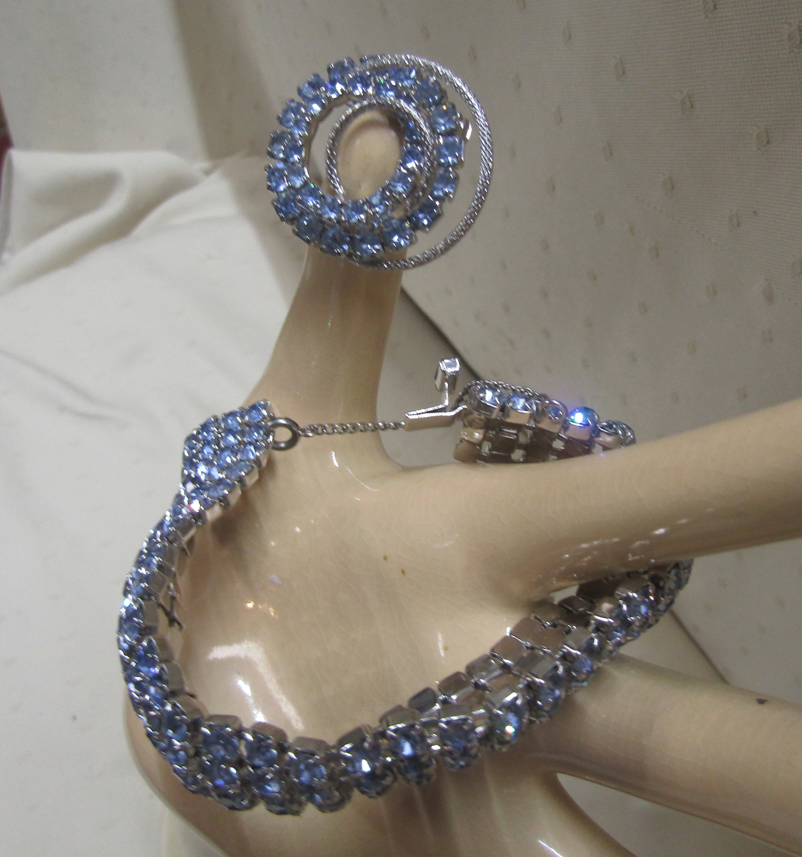 WEISS Rhinestone Bracelet and Blue Brooch - Etsy