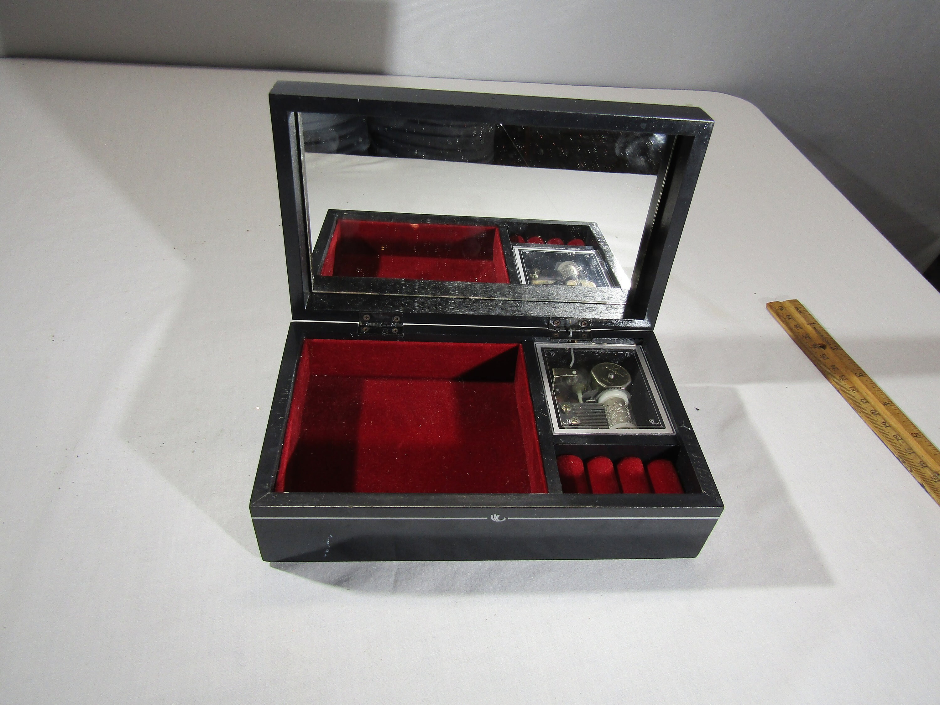 Vintage Black Lacquer Music Box With Mirror - Etsy
