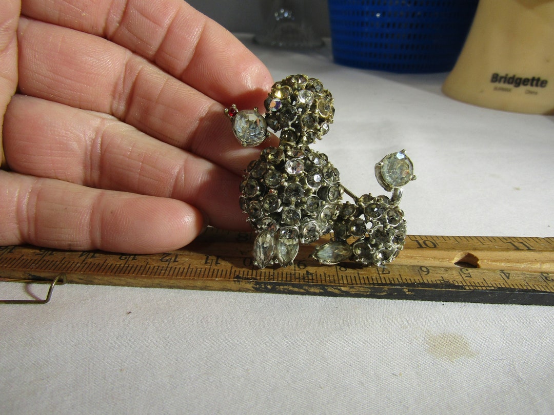 Vintage Rhinestone Poodle Brooch - Etsy