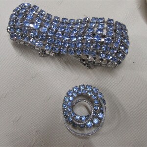 WEISS Rhinestone Bracelet and Blue Brooch - Etsy