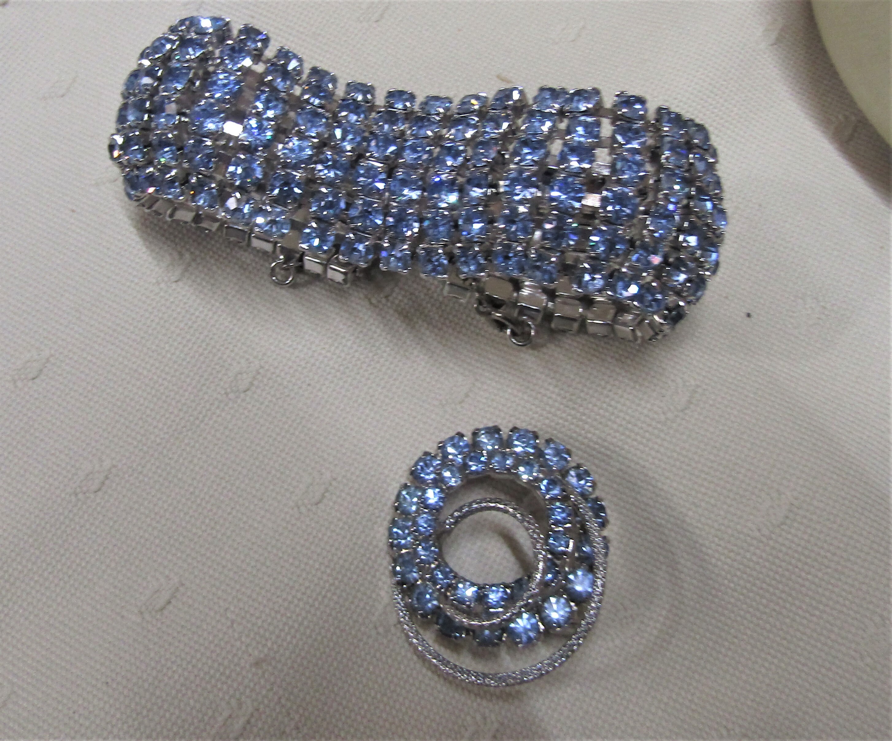 WEISS Rhinestone Bracelet and Blue Brooch - Etsy