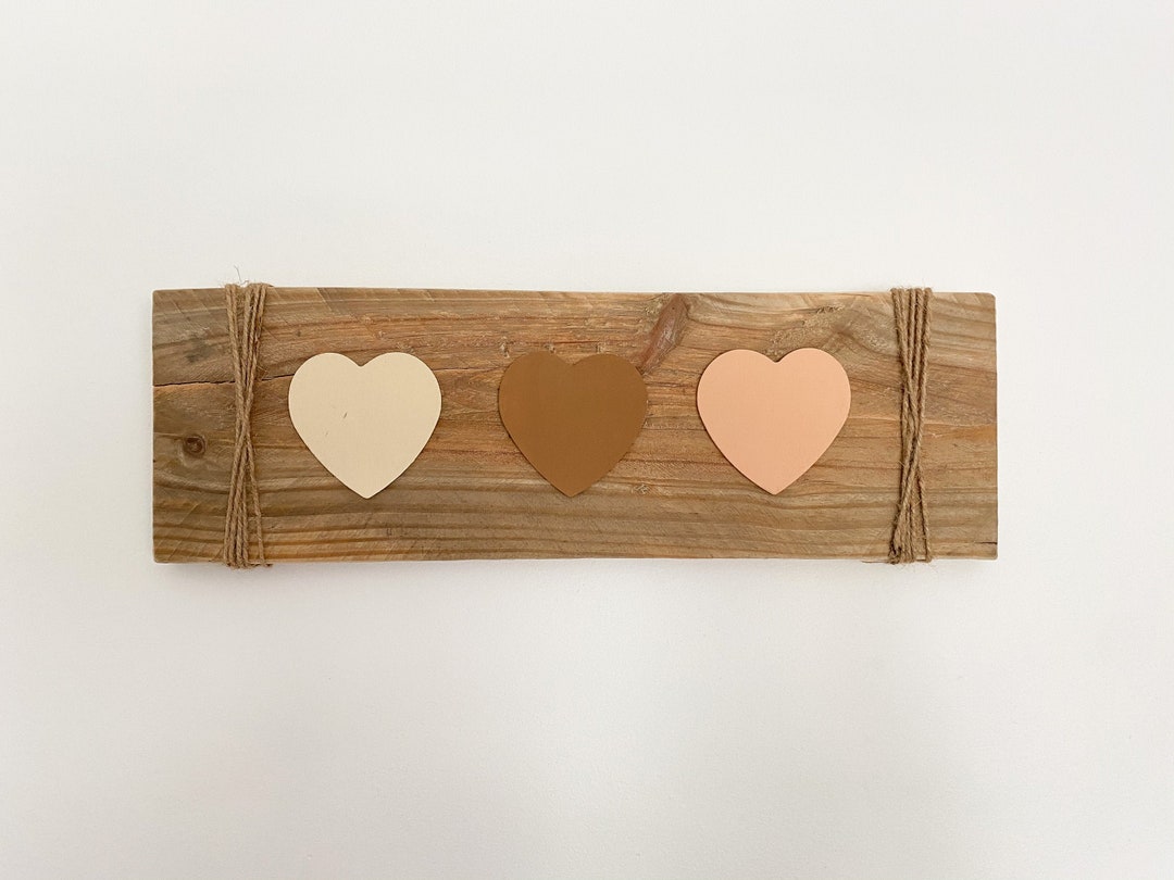 Neutral Heart Trio Handmade Wooden Sign - Etsy