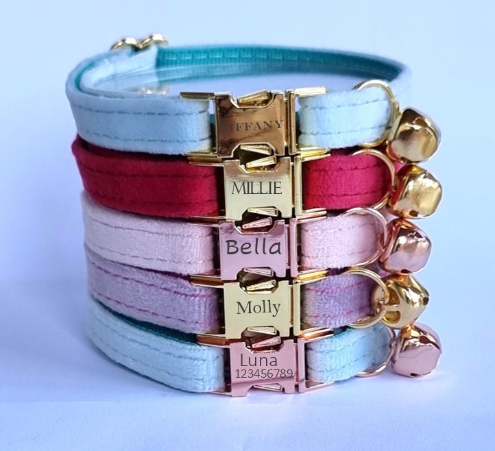 Personalised Cat Collar With Bell Dark Green,custom Kitten Collar Bow ...