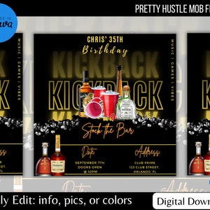 Kickback Party Flyer Template: Black and Gold Event Invite (DIY Canva ...