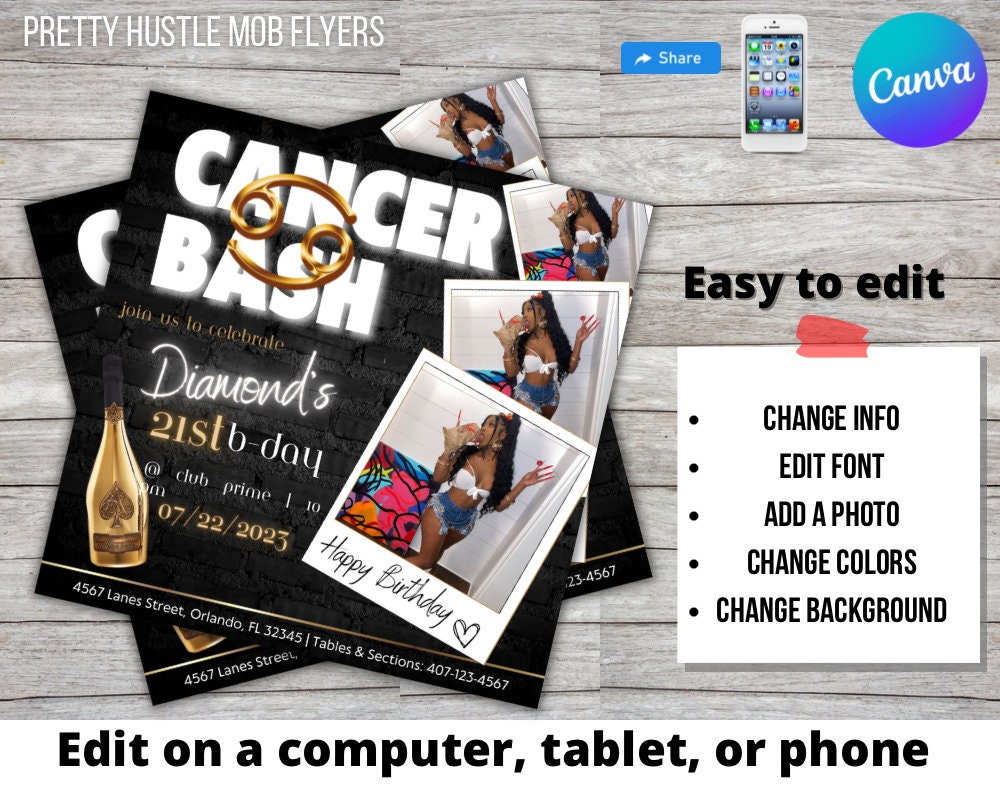 Animated Cancer Bash Birthday Flyer Template - Etsy