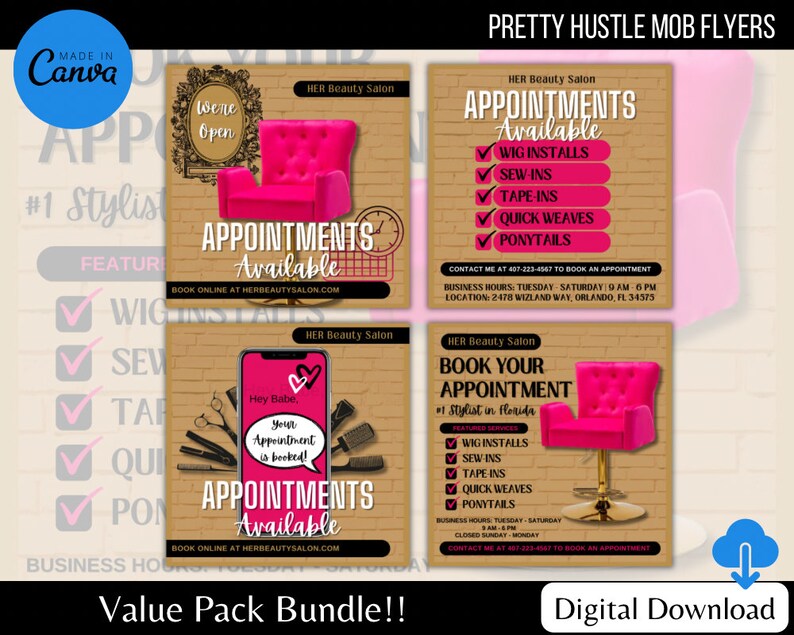 Pink and Gold Booking Available Business Flyers | Hairstylist Flyers ...