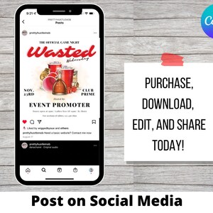 Wasted Wednesday Club Flyer Template for Canva, DIY Event Flyer ...
