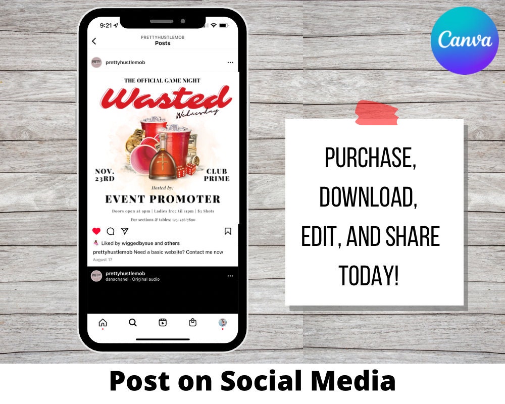 Wasted Wednesday Club Flyer Template for Canva, DIY Event Flyer ...