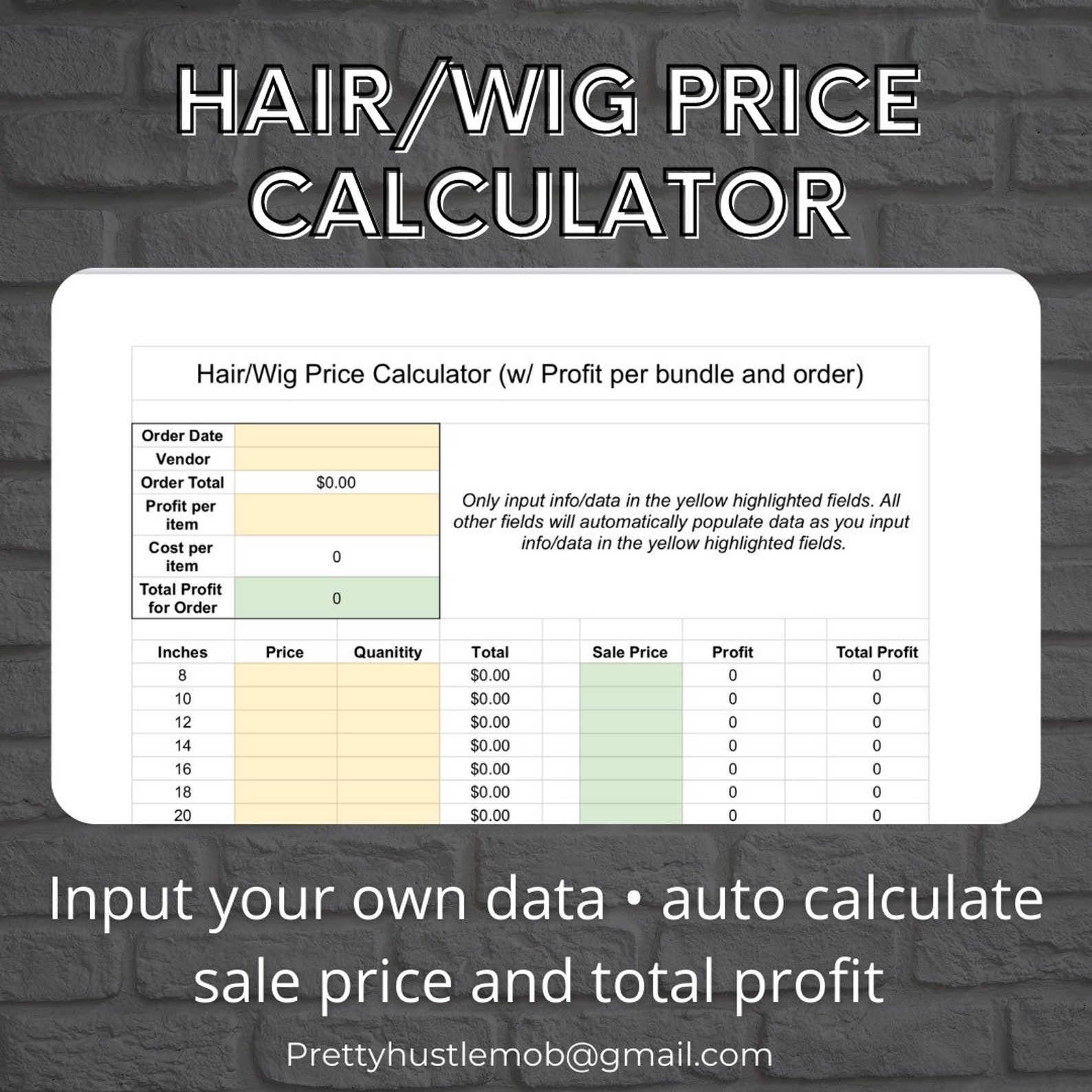 Price Calculator for Hair and Wig Business With Profits and Cogs ...