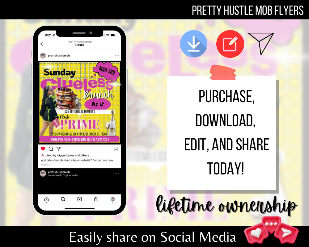 Clueless Themed Brunch Flyer Template | Editable Canva Template ...