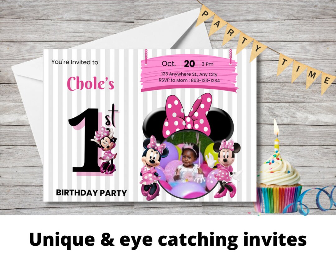 Stripes Minnie Birthday Invitation | Birthday Party Invite | Polka Dot ...