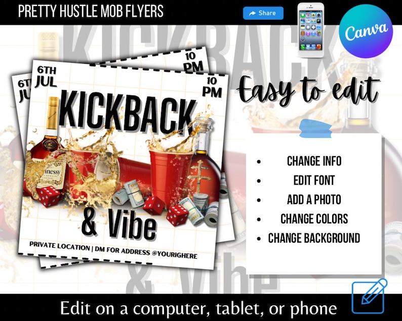 Kickback Party Flyer Template for Canva, DIY Event Flyer Template ...