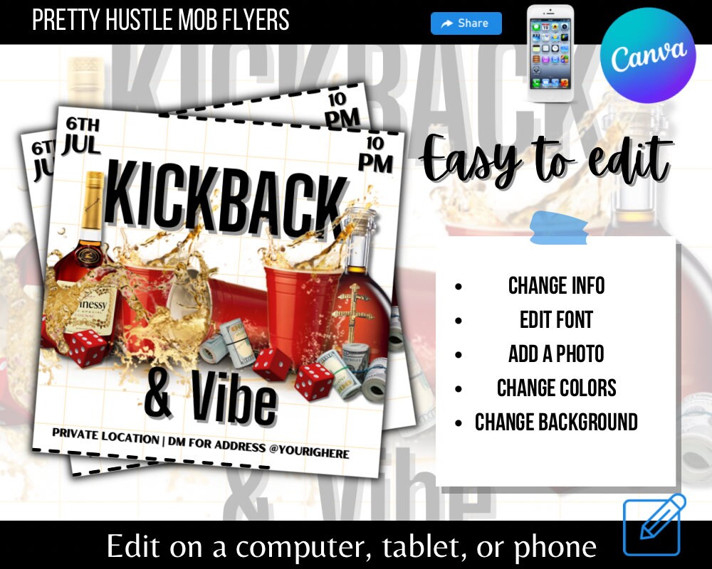 Kickback Party Flyer Template for Canva, DIY Event Flyer Template ...