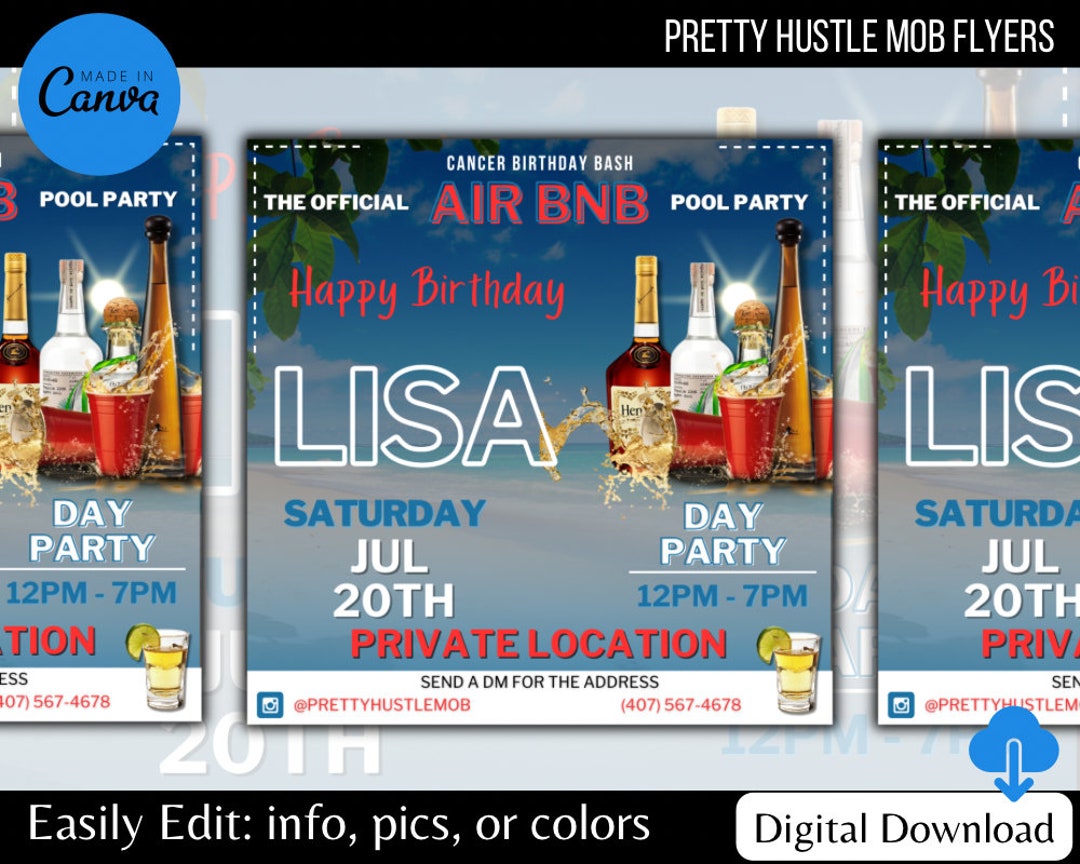 Summer Pool Party Flyer Template for Canva, DIY Air Bnb Flyer Template ...