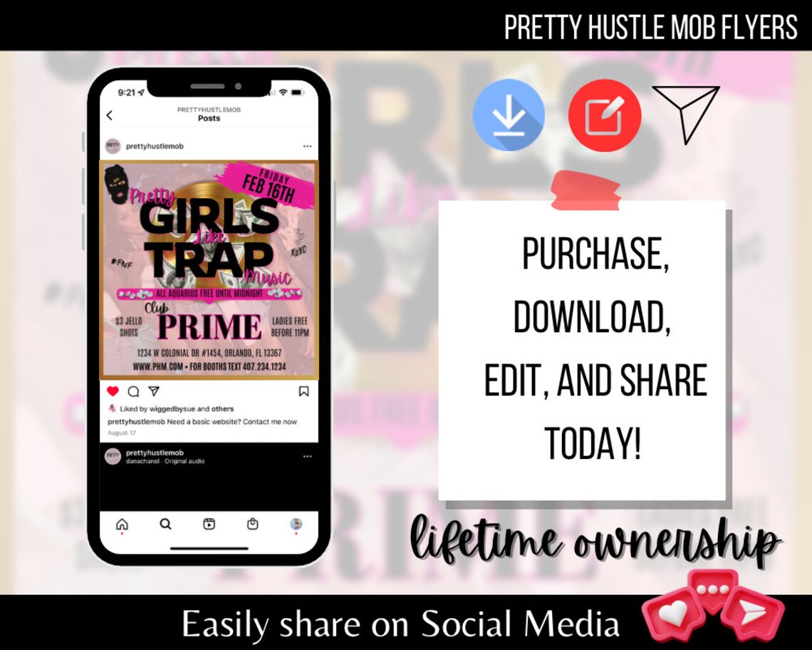 Pretty Girls Like Trap Music Flyer Template for Canva, DIY Event Flyer ...