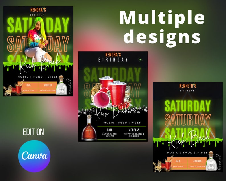 Green Kickback Club Party Flyer Template For Canva DIY Event Etsy