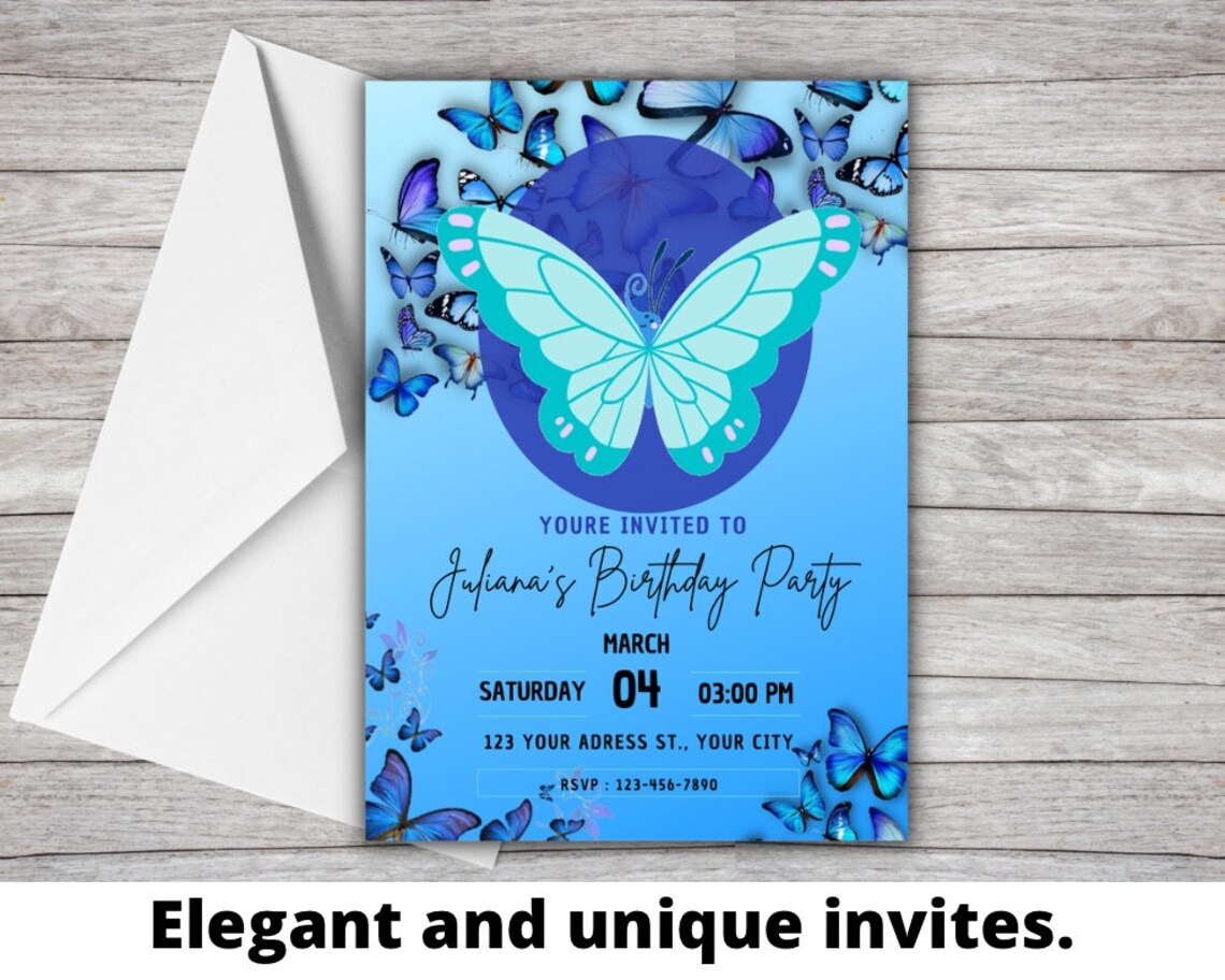 Animated Butterfly Birthday Invitation, Butterfly Party Invite - Etsy