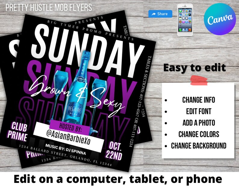 Grown And Sexy Flyer Template For Canva Etsy