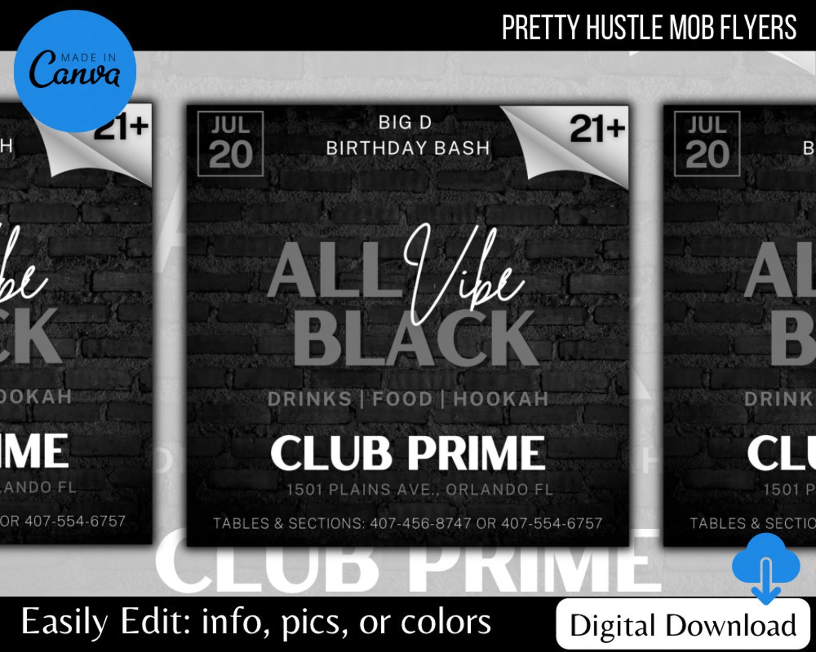 All Black Party Flyer Template for Canva, DIY Event Flyer Template ...