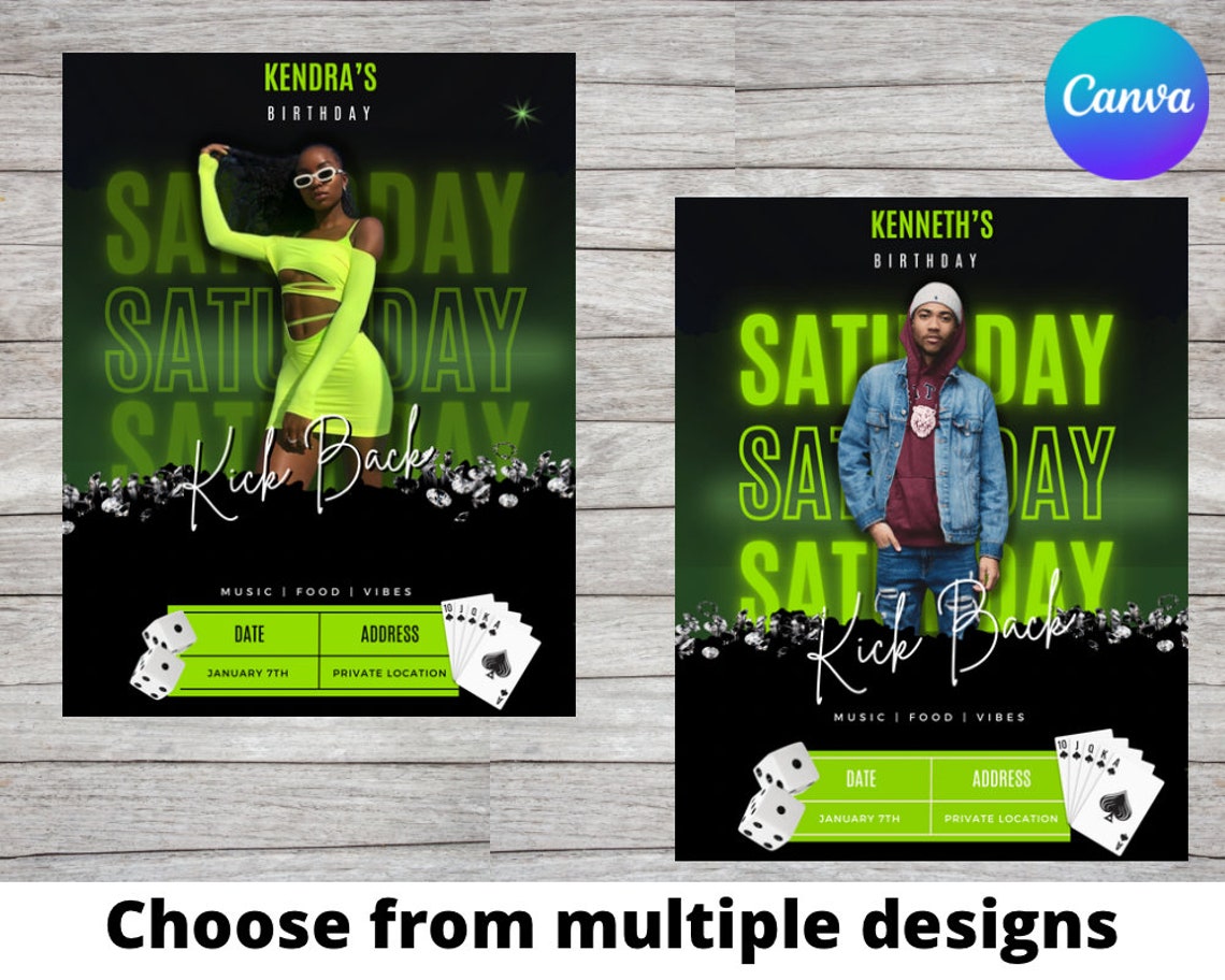 Lime Green Kickback Club Party Flyer Template for Canva, DIY Event ...