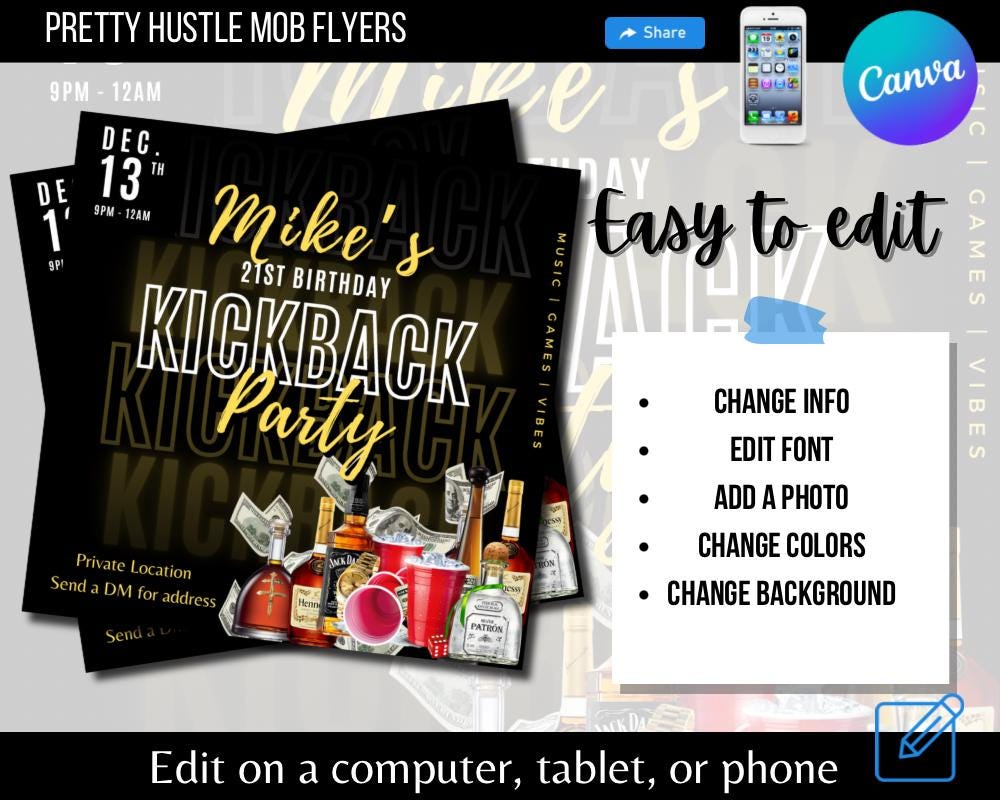Birthday Kickback Party Flyer Template • Air Bnb Party Flyer - Etsy