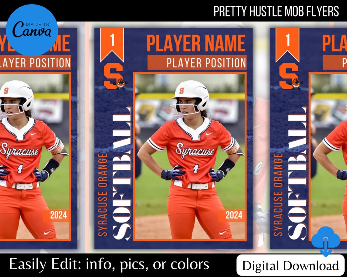 Orange and Blue Softball Trading Card Template Canva Template Editable ...