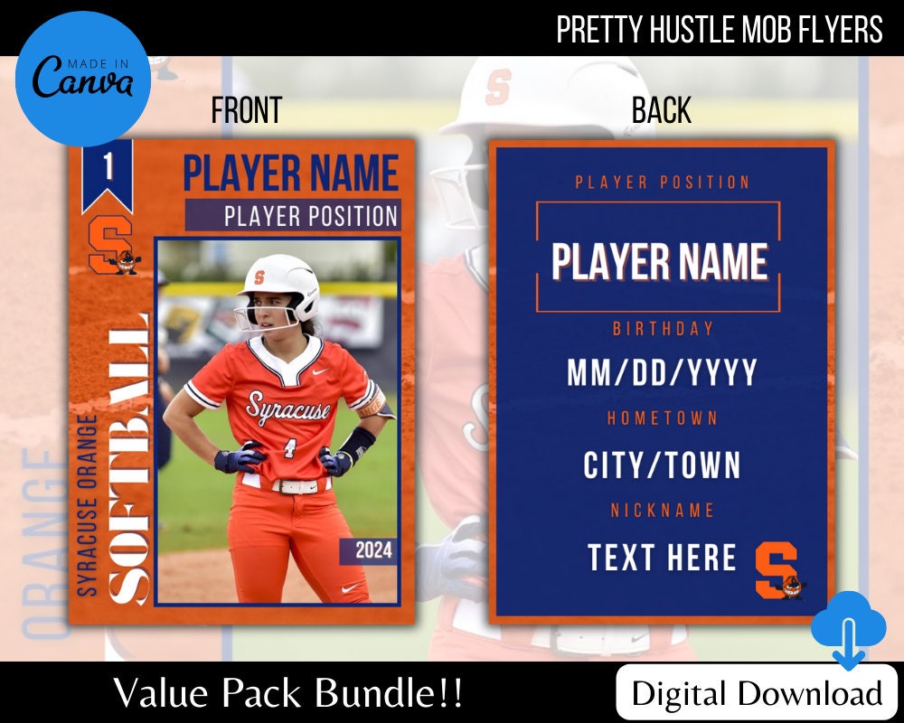 Orange and Blue Softball Trading Card Template Canva Template Editable ...