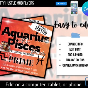 Aquarius Vs Pisces Flyer Template for Canva, DIY Event Flyer Template ...
