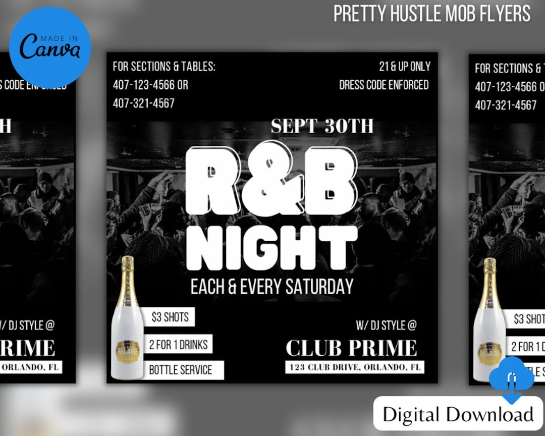 Black and White R&B Night Flyer Template for Canva, DIY Event Flyer Template, Party Flyer, Club ...
