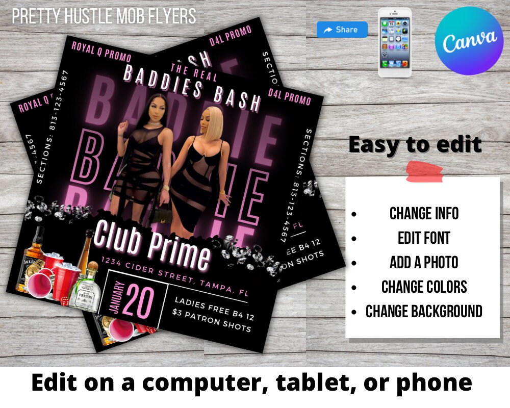 Baddies Bash Flyer Template | for Canva, - Etsy