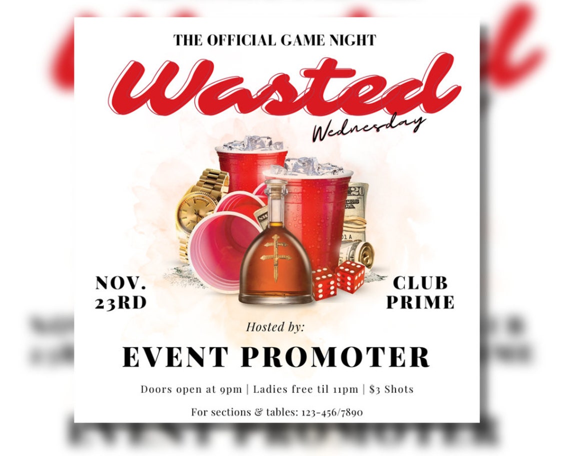 Wasted Wednesday Club Flyer Template for Canva, DIY Event Flyer ...