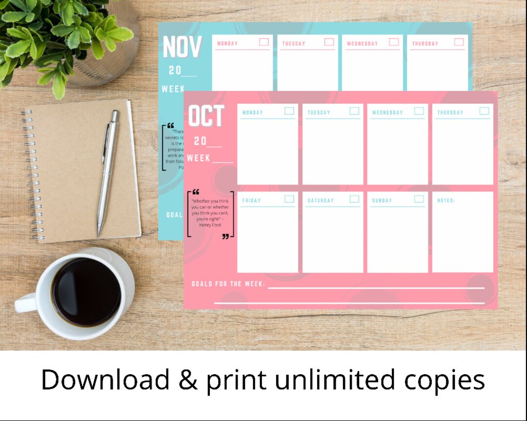 Colorful Weekly and Monthly Calendars | Printable Planner and Calendars ...