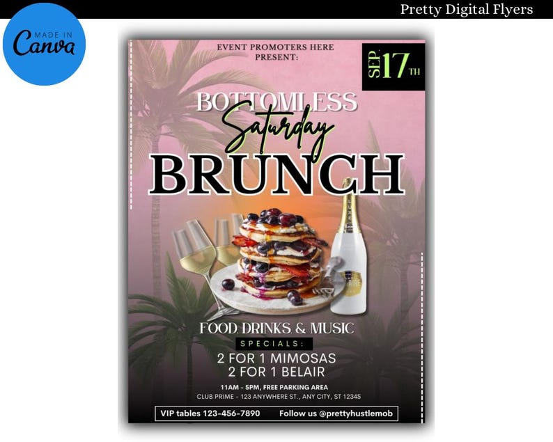 Clueless Themed Brunch Flyer Template | Editable Canva Template ...