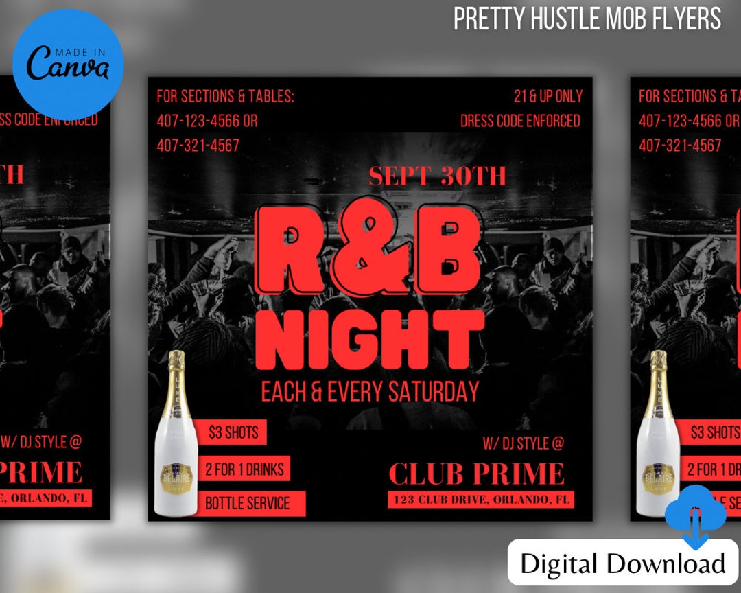 Red R&B Night Flyer Template for Canva, DIY Event Flyer Template, Party ...