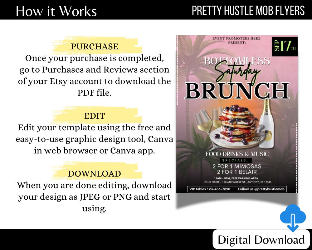 Clueless Themed Brunch Flyer Template | Editable Canva Template ...