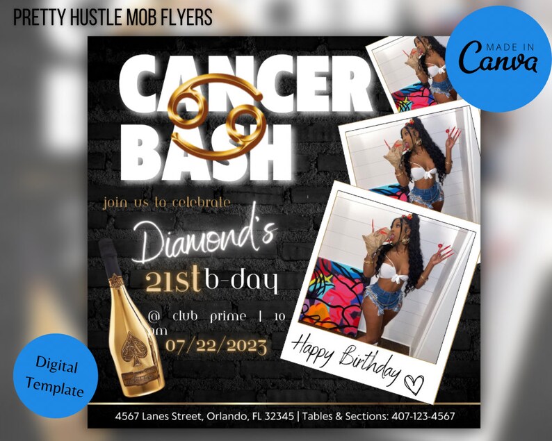 Animated Cancer Bash Birthday Flyer Template - Etsy