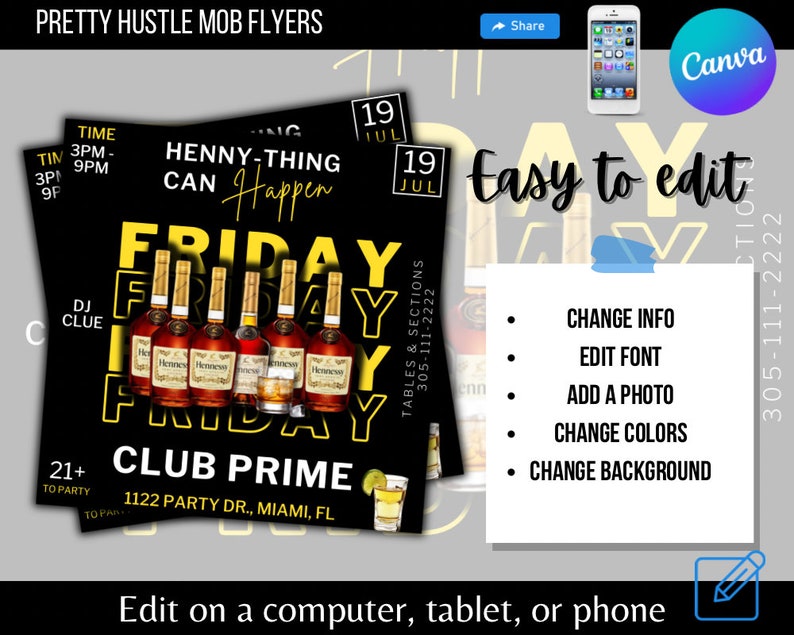 Henny Club Party Flyer Template: DIY Event Invite (digital Download) - Etsy