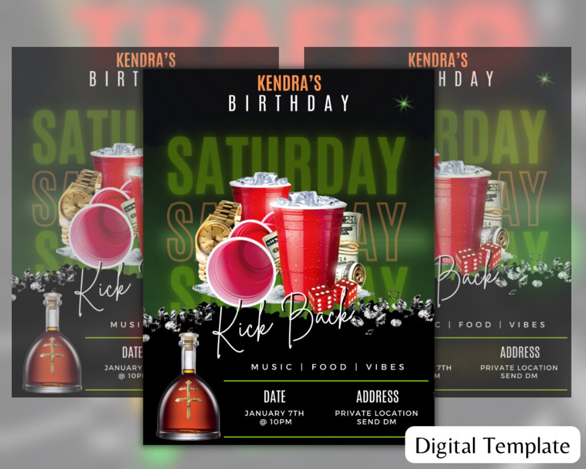Green Kickback Club Party Flyer Template for Canva DIY Event - Etsy