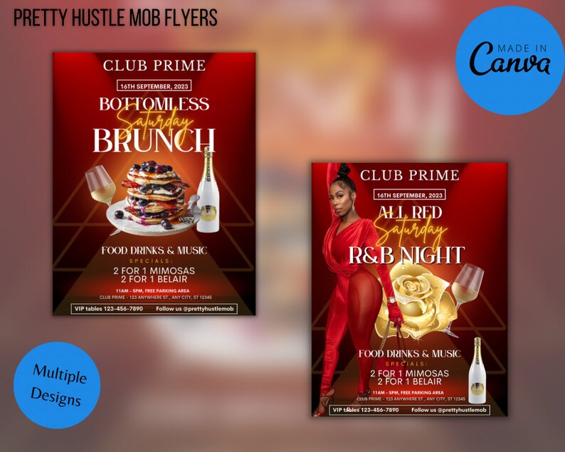 Red Brunch Flyer Template for Canva, DIY Event Flyer Template, Party ...