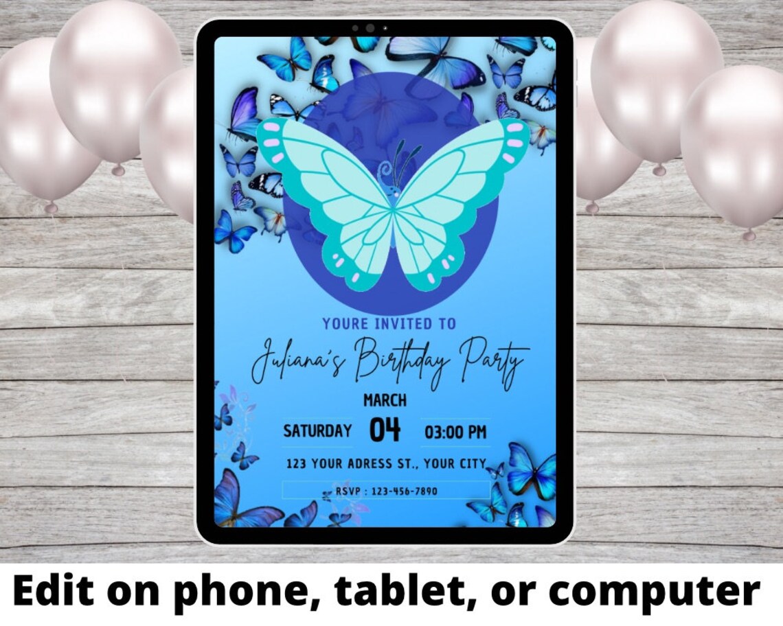 Animated Butterfly Birthday Invitation, Butterfly Party Invite - Etsy