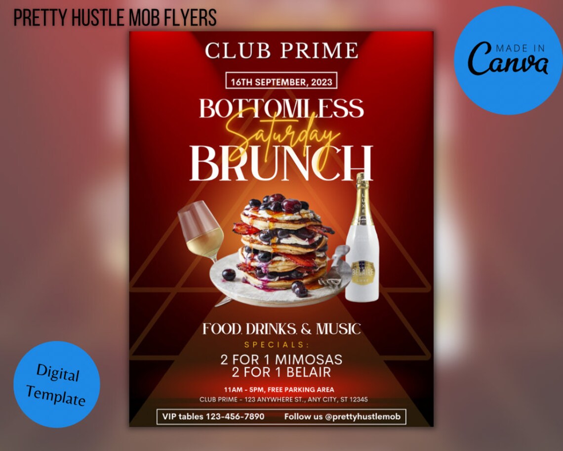 Red Brunch Flyer Template for Canva, DIY Event Flyer Template, Party ...