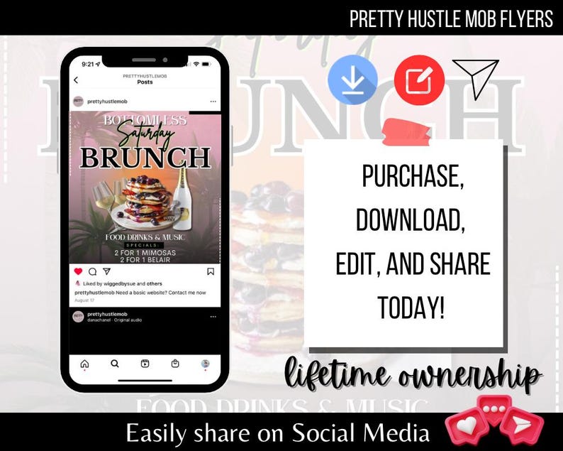 Clueless Themed Brunch Flyer Template | Editable Canva Template ...