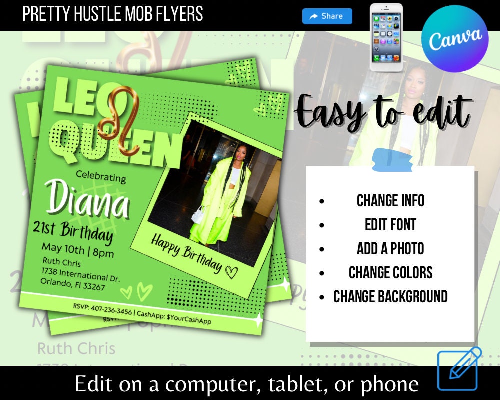 Leo Birthday Flyer Template | Instant Download | Edit in Canva for Free ...