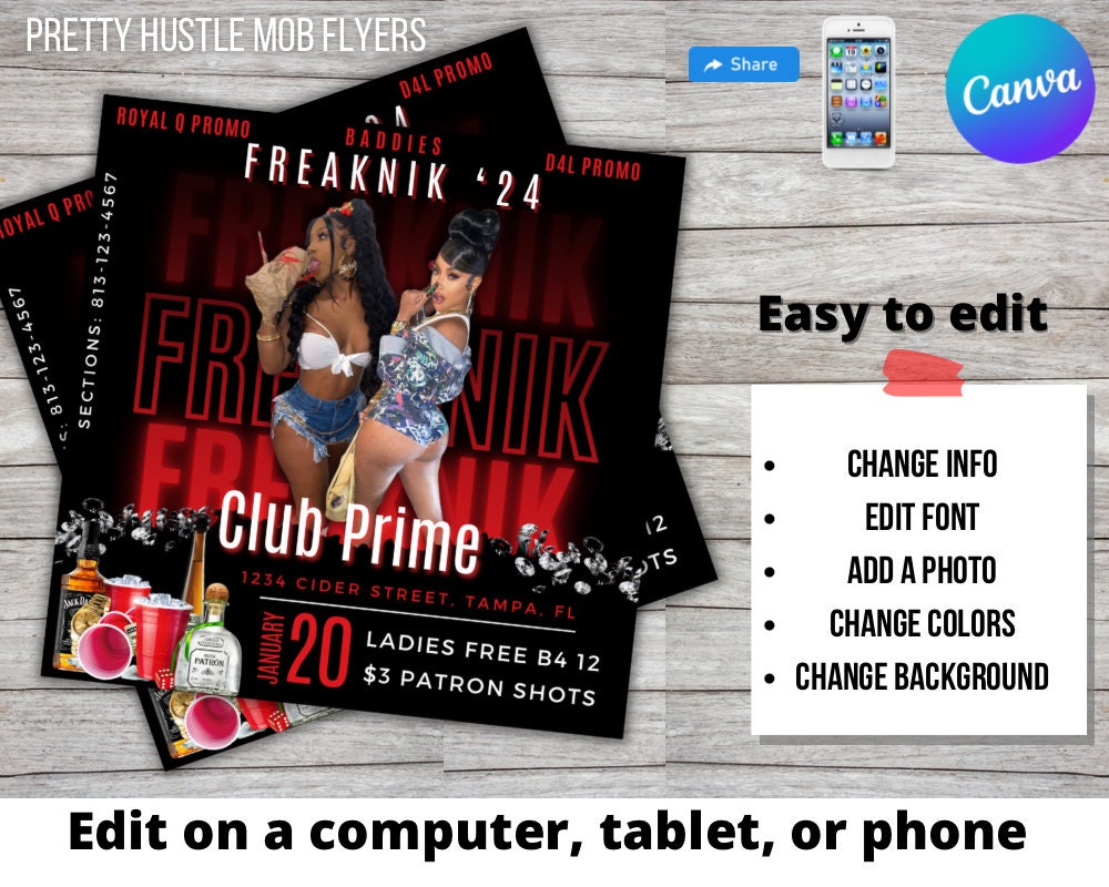 Freaknik Club Flyer Template for Canva, DIY Event Flyer Template, Party ...