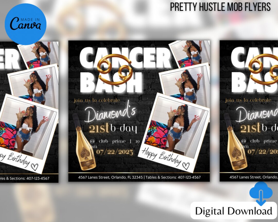 Animated Cancer Bash Birthday Flyer Template - Etsy