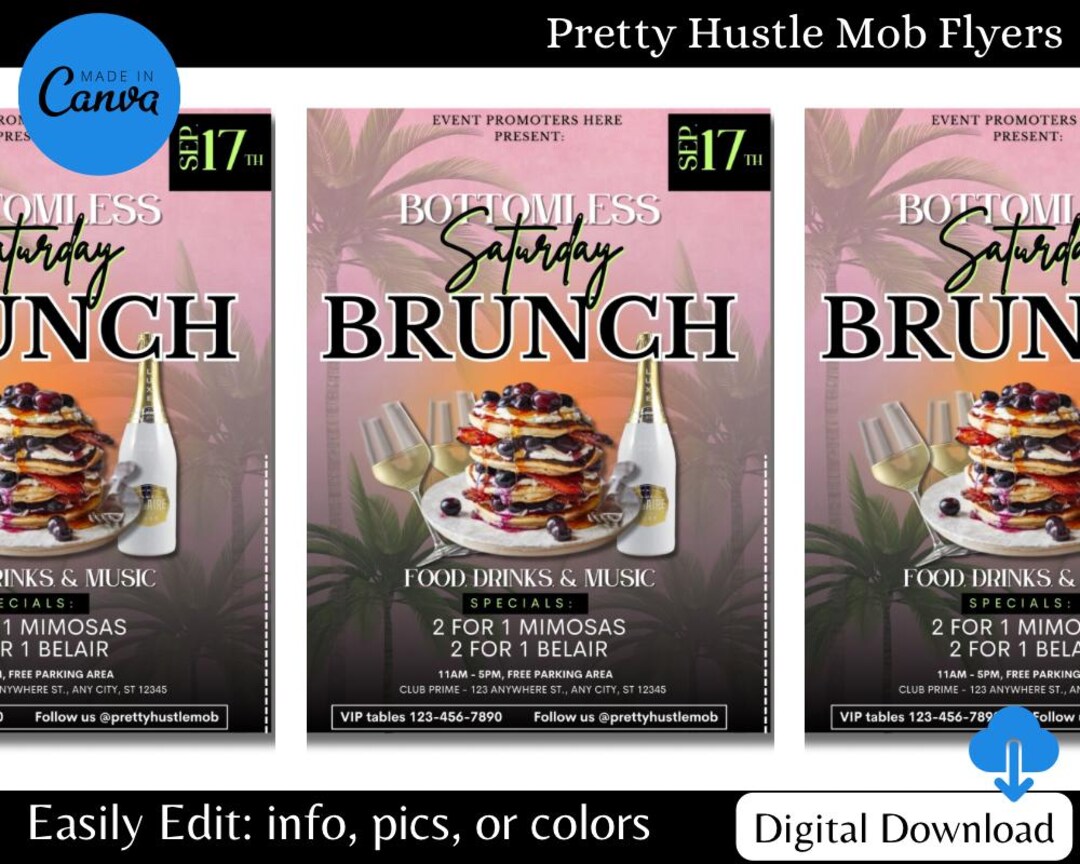 Clueless Themed Brunch Flyer Template | Editable Canva Template ...