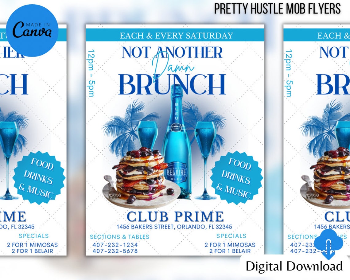 Blue Brunch Flyer Template for Canva, DIY Event Flyer Template, Party ...