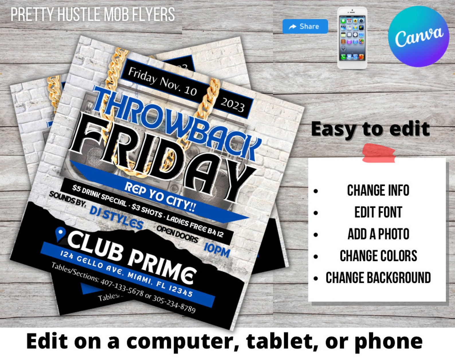 Blue Throwback Hiphop Flyer Template - Etsy