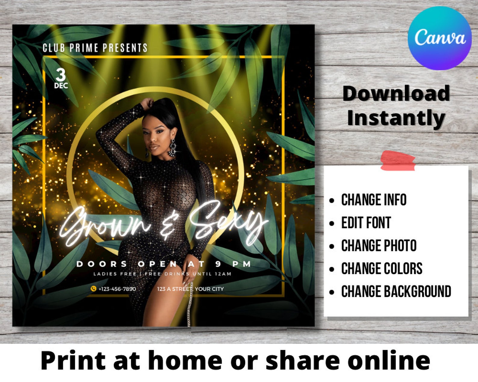 Grown And Sexy Club Flyer Template For Canva Diy Event Flyer Etsy